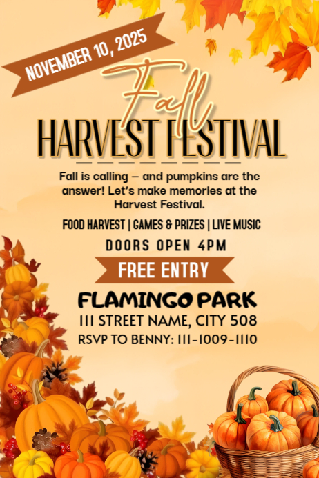 Orange Pastel Fall Harvest Festival Poster Template | PosterMyWall