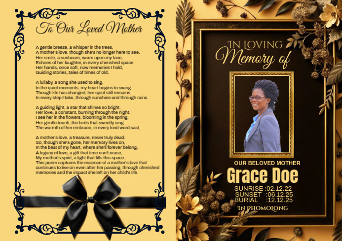 Copy of Orange Pastel Funeral Program A3 | PosterMyWall