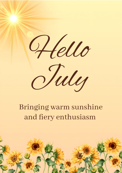 Plantilla de Orange Pastel Hello July Greeting Card A4 | PosterMyWall