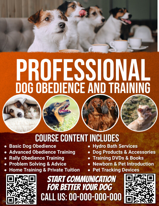 Orange Pets And Dog Training Services Flyer Template | PosterMyWall