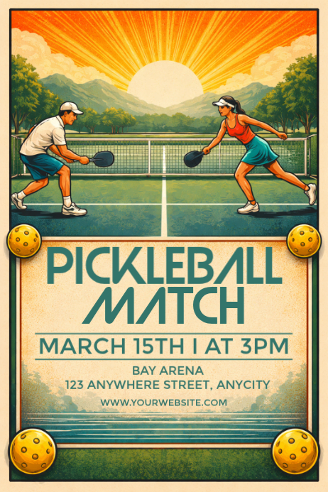 Orange Pickleball Match Poster Template | PosterMyWall