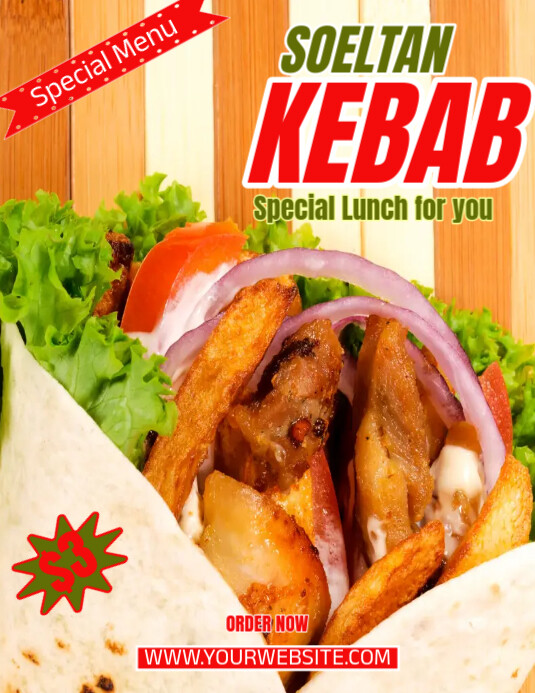 Orange Profesional Kebab Pamflet (letter As) Template | PosterMyWall