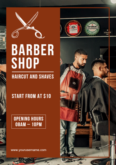 Orange Professional Barber Shop Business Flyer A4 เทมเพลต | PosterMyWall