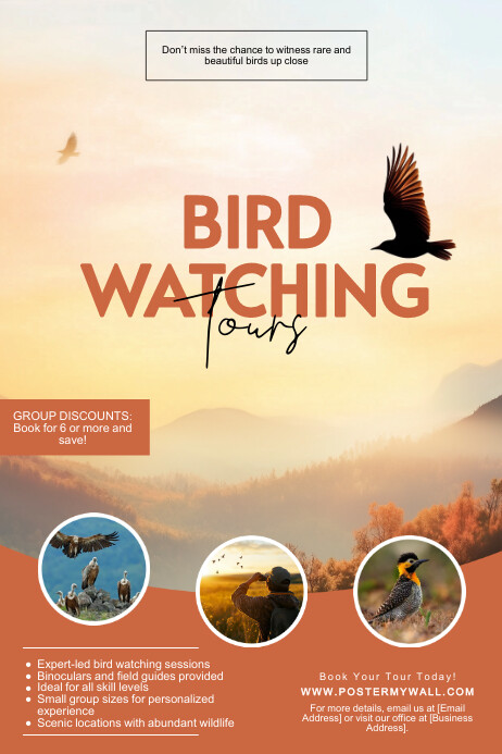 orange Professional Bird Watching Tours Poste Template | PosterMyWall
