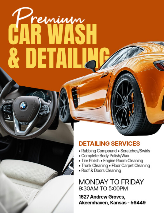 Orange Professional Car Detailing Services Flyer (us Letter) Template ...