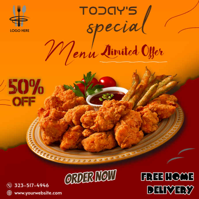 Orange Professional Chicken Food Menu Instagram Post Template ...