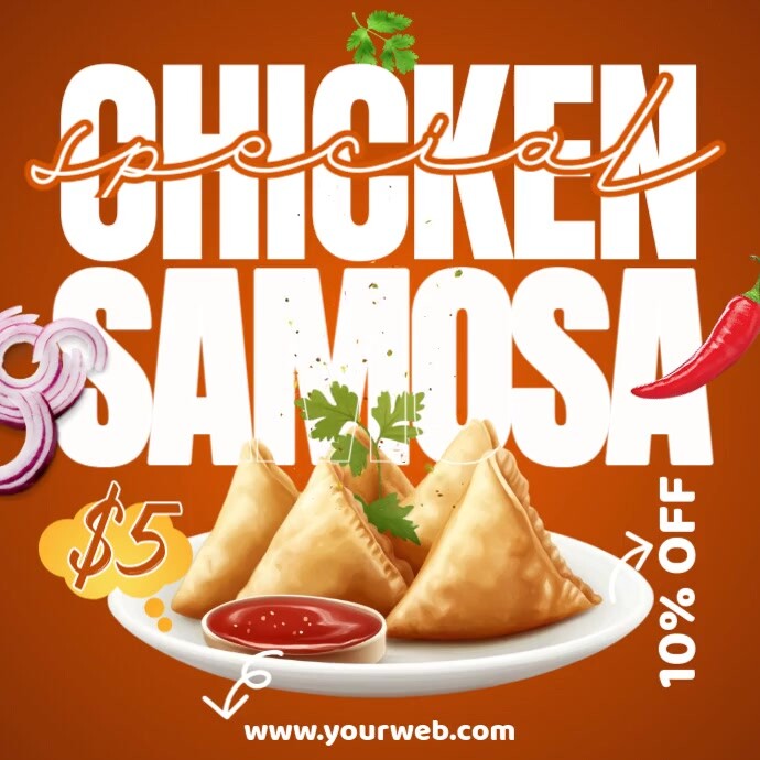 Orange Professional Chicken Samosa Instagram Post Template | PosterMyWall