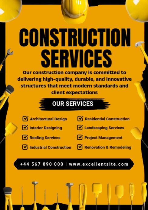 Copy of Orange Professional Construction Services A4 | PosterMyWall