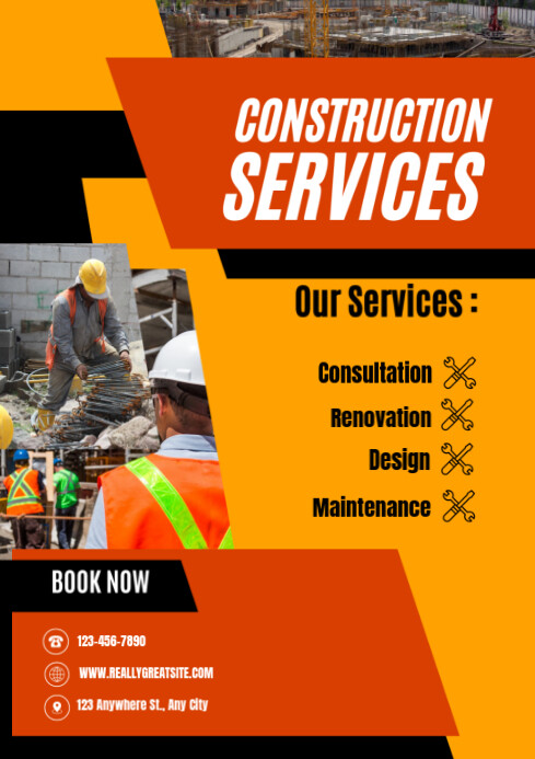 Orange Professional Construction Services Post A4 Template | PosterMyWall
