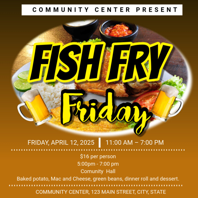 Orange Professional Fish Fry Instagram Post Templat | PosterMyWall