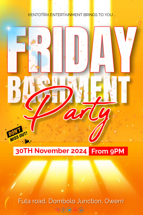 Orange Professional Friday Bashment Party Poster Template | PosterMyWall