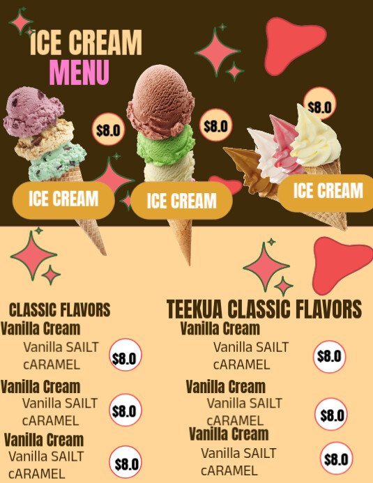 Copy of Orange Professional Ice Cream Menu Flyer (us Letter) | PosterMyWall