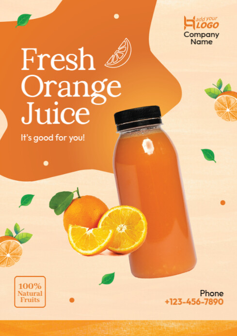 Orange Professional Juice & Drink Menu A4 Template | PosterMyWall