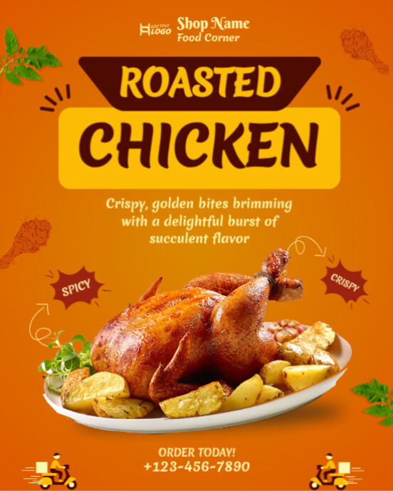 Plantilla de Orange Professional Roasted Chicken Poster Instagram ...