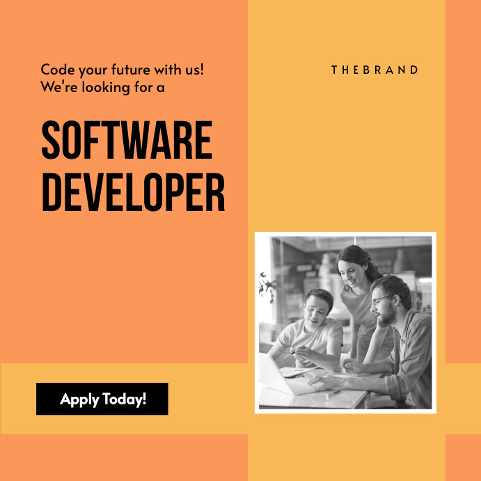 Orange Professional Software Developer Hiring Template | PosterMyWall
