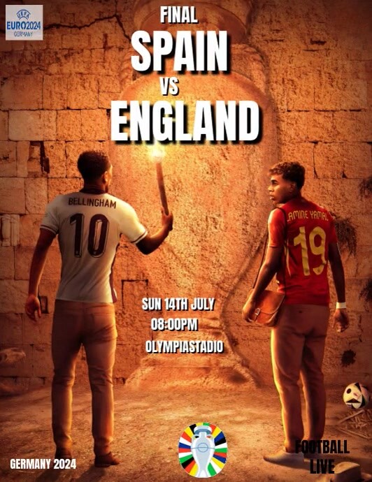 Orange Professional Spain Vs England Euro 202 Template | PosterMyWall