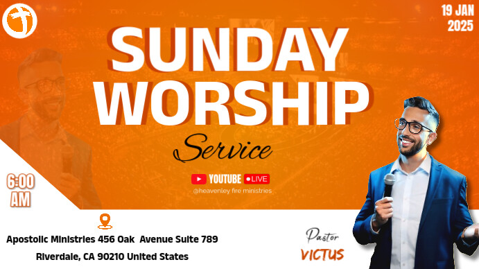 Copy of Orange Professional Sunday Worship Service Youtube Thumbnail | PosterMyWall