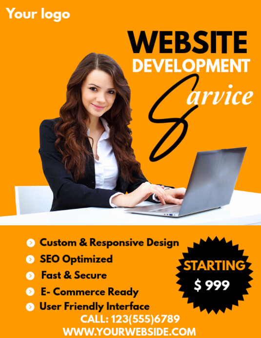 Copy of Orange Professional Website Development Sarvice Flyer (us Letter) | PosterMyWall