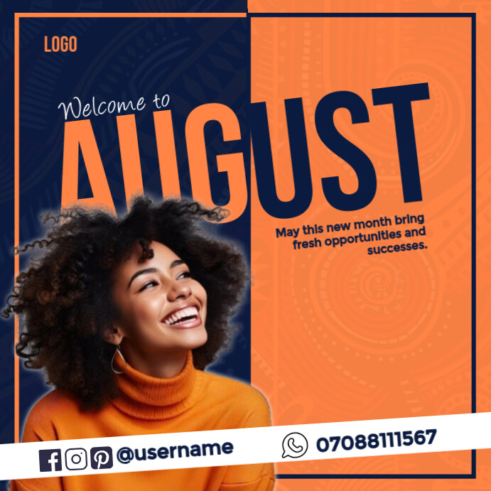Orange Professional Welcome To August Design Template Instagram Post ...