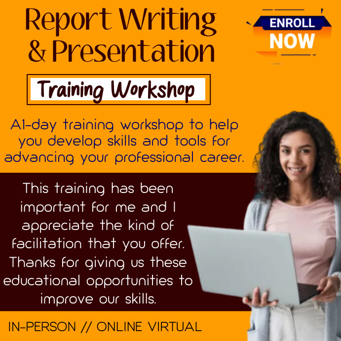 Orange Professional Workshop Trainning Instag Template | PosterMyWall
