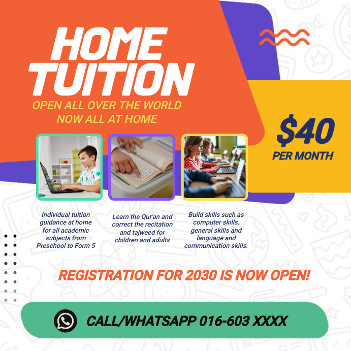 Orange Purple Home Tuition Facebook Instagram Template | PosterMyWall