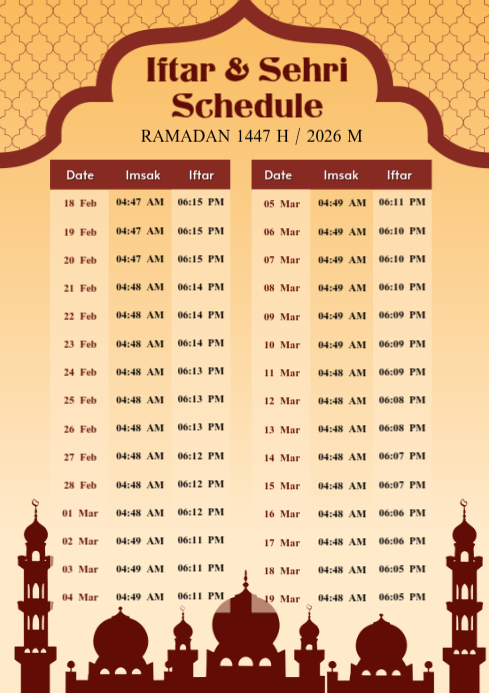 Orange Ramadan Iftar and Sehri Schedule A4 Template | PosterMyWall