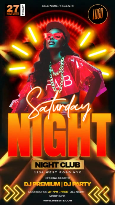 orange red neon club party event design template | PosterMyWall