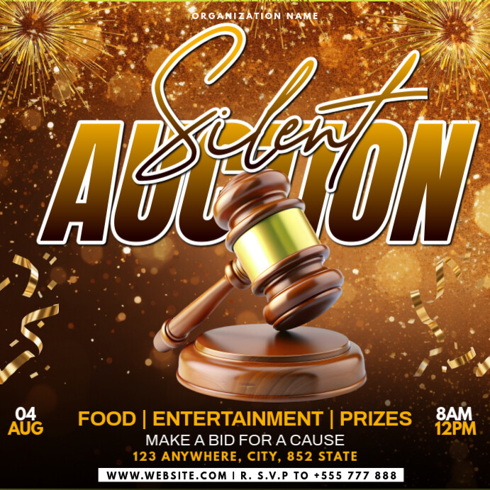 Orange Silent Auction Night Instagram Post Template | PosterMyWall