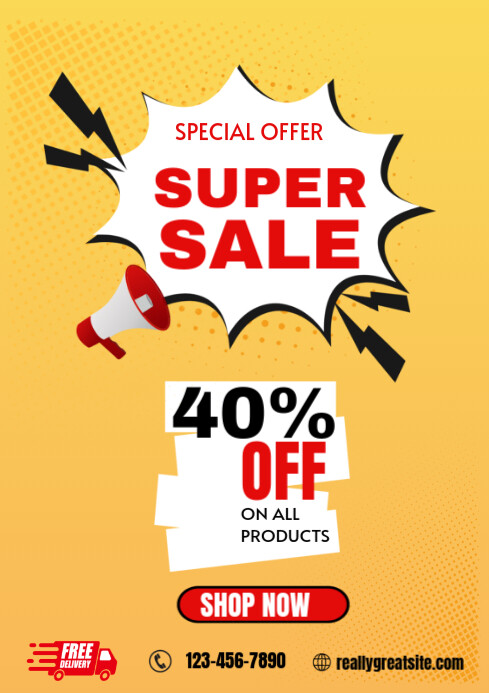 Orange Special Offer Super Sale Of Summar A4 Template | PosterMyWall
