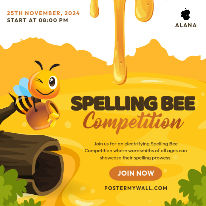 Orange Spelling Bee Competition Instagram Post Template | PosterMyWall