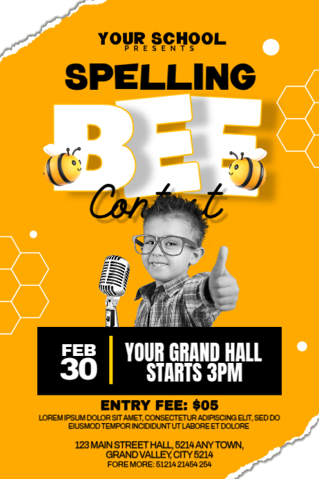 Orange Spelling Bee Contest Poster Template | PosterMyWall