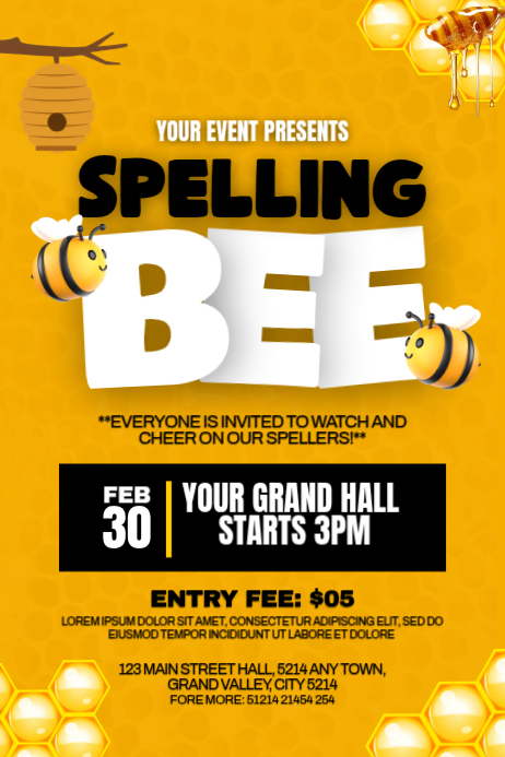 Orange Spelling Bee Event Poster Template | PosterMyWall