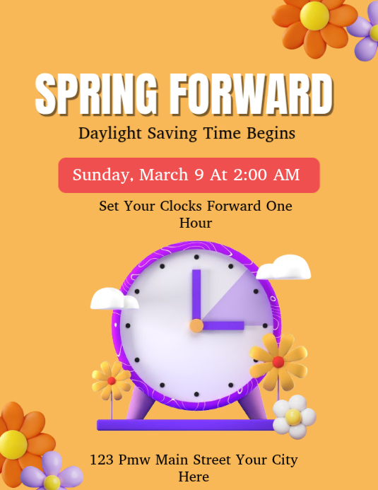 Orange Spring Forward Flyer (us Letter) Template | PosterMyWall