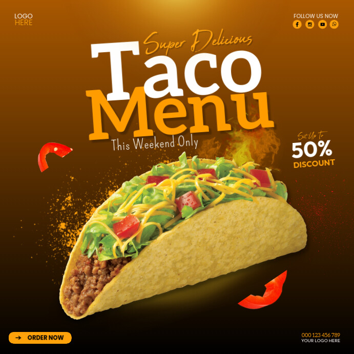 Orange Taco Menu Square (1:1) Template | PosterMyWall