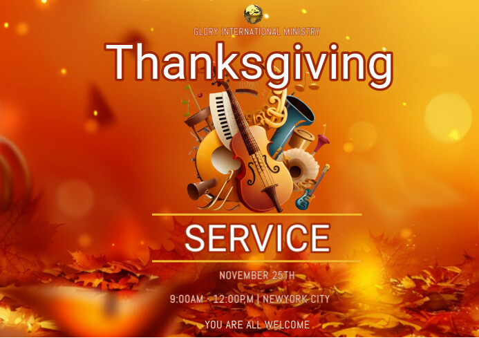 Orange Thanksgiving Service A3 Template | PosterMyWall