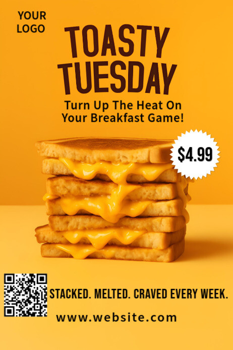 Orange Toasty Tuesday Brunch Poster – Cheesy Toast Recipe Flyer For ...