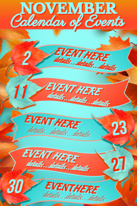 Orange/Turquoise List-Based November Calendar Poster Template ...
