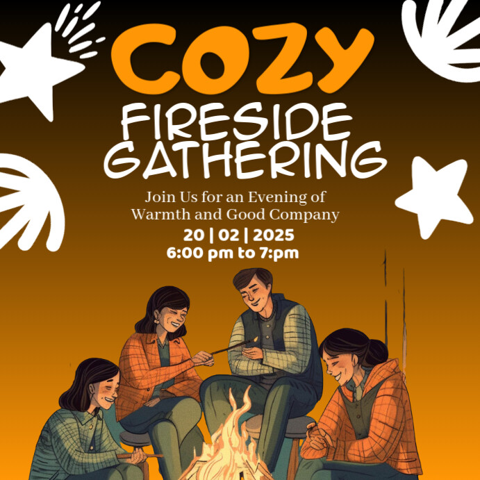 Orange Typographic Cozy Fireside Gathering Instagram Post Templat ...