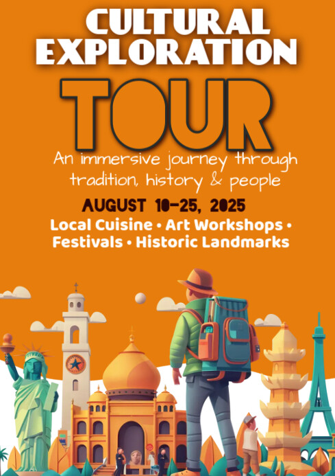 Orange Typographic Cultural Tour Exploration A2 Template | PosterMyWall