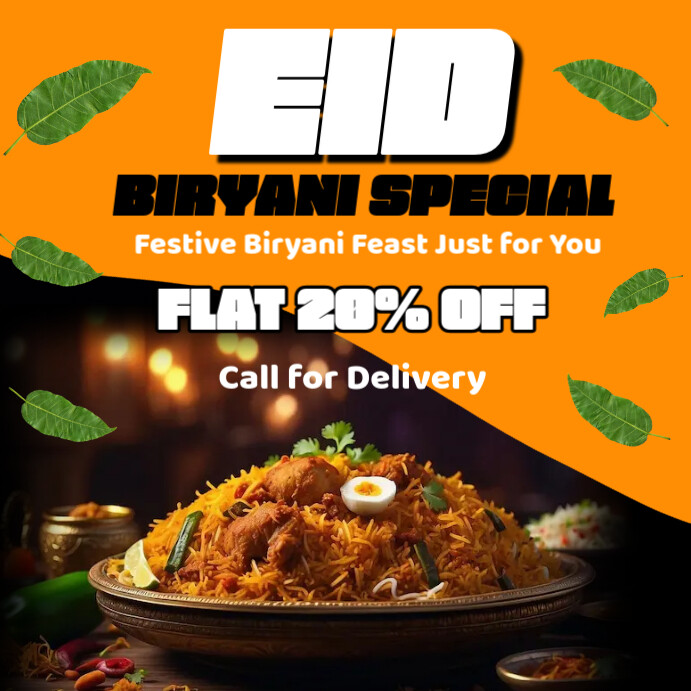 Plantilla de Orange Typographic Eid Biryani Special Instagram Post ...