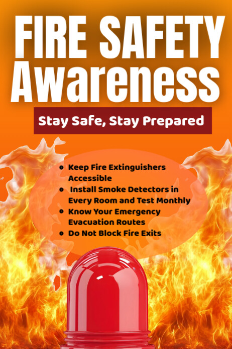 Orange Typographic Fire Safety Awareness Poster Template | PosterMyWall