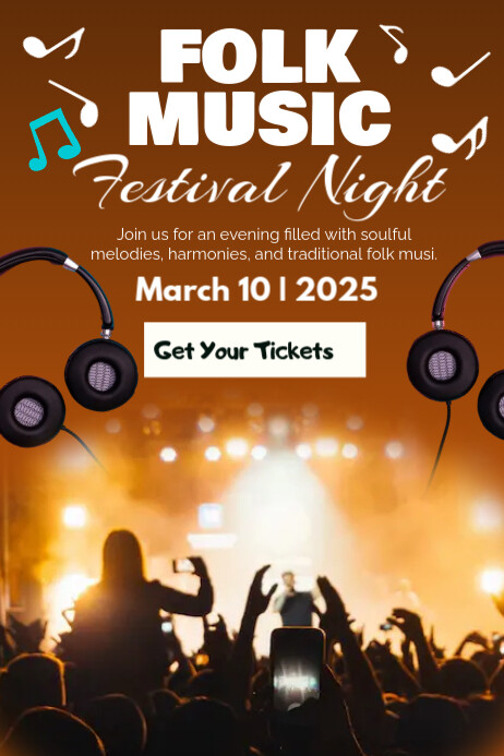 Orange Typographic Folk Music Festival Night Poster Template | PosterMyWall