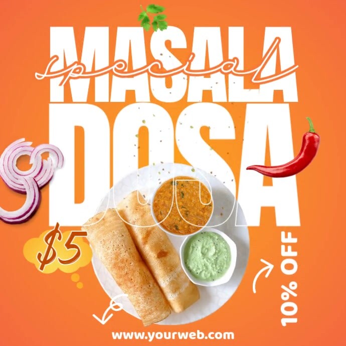 Orange Typographic Masala Dosa Ad Instagram Post Template | PosterMyWall