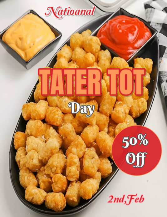Orange Typographic National Tater Tot Day Flyer (us Letter) Template ...