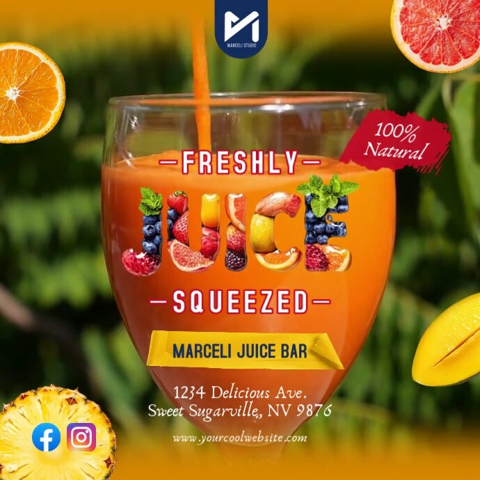 Orange Typography Juice Bar Square (1:1) | PosterMyWall