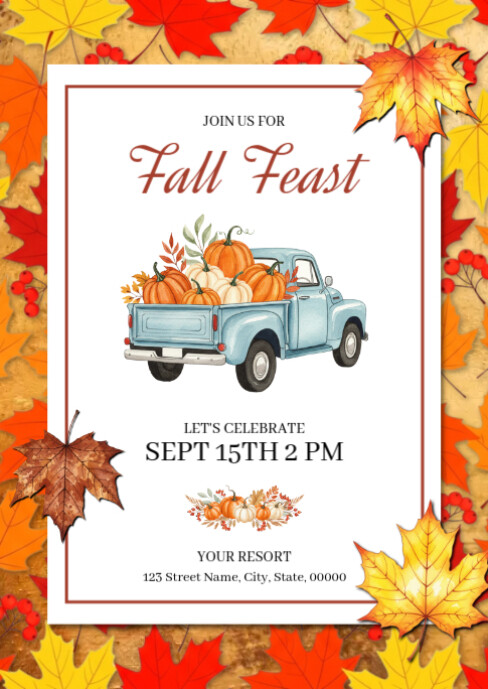 Orange Vintage Fall Feast Invitation A6 Template | PosterMyWall