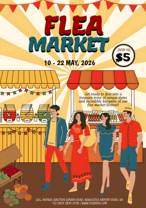 Szablon Orange Vintage Flea Market Ad A4 | PosterMyWall
