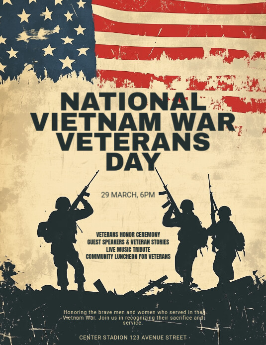 Orange Vintage National Vietnam War Veterans Day Flyer (us Letter) Template | PosterMyWall