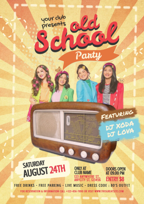 Orange Vintage Old School Party A4 Template | PosterMyWall