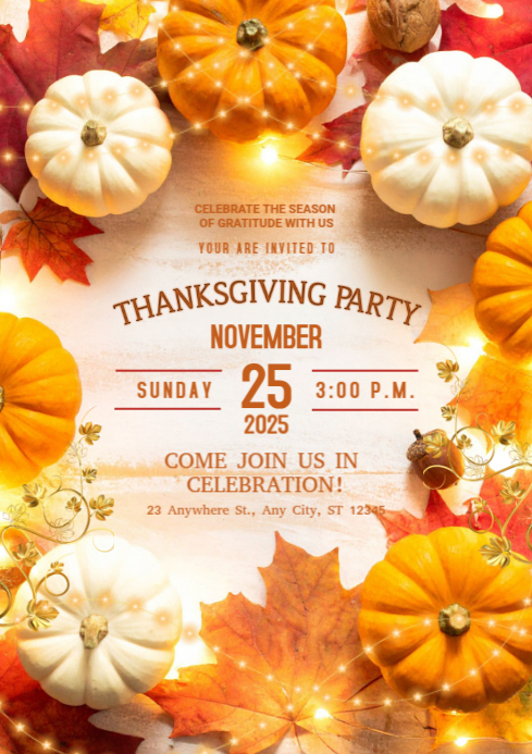 Orange Vintage Thanksgiving Party A4 Template | PosterMyWall